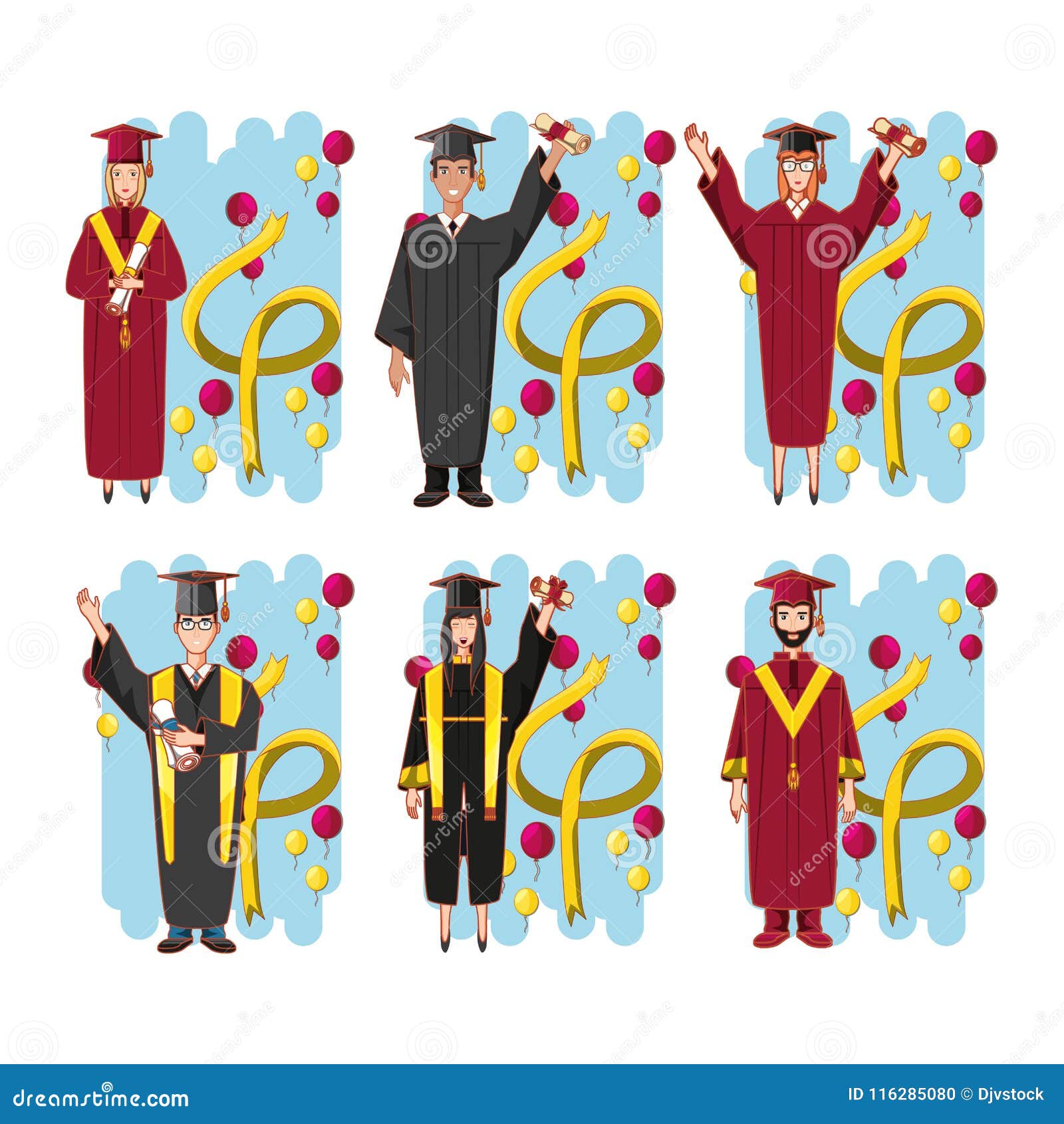 Group of Students Graduated Characters Stock Vector - Illustration of ...