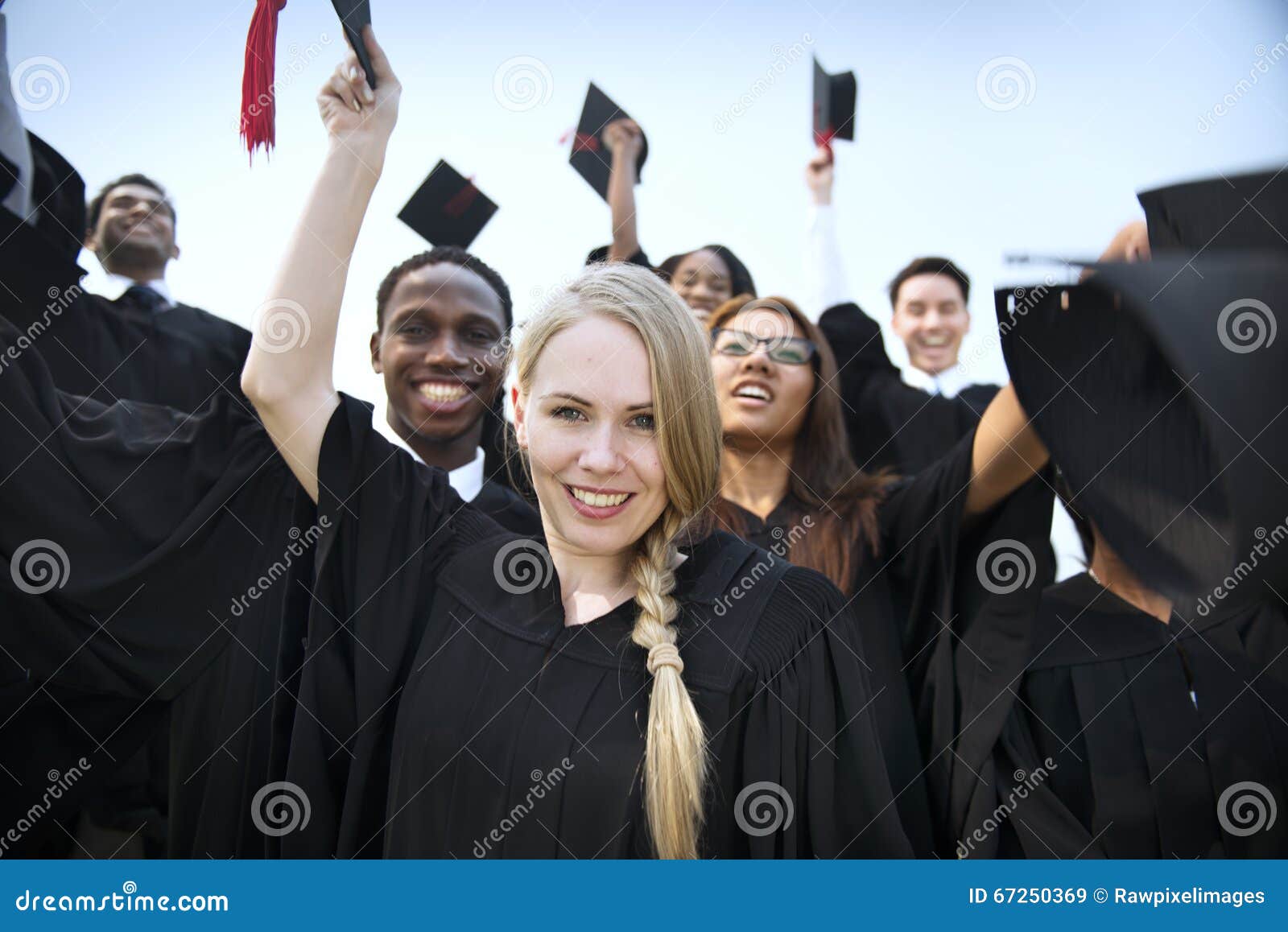 Group Students Hands Raised Graduation Concept Stock Image - Image of ...