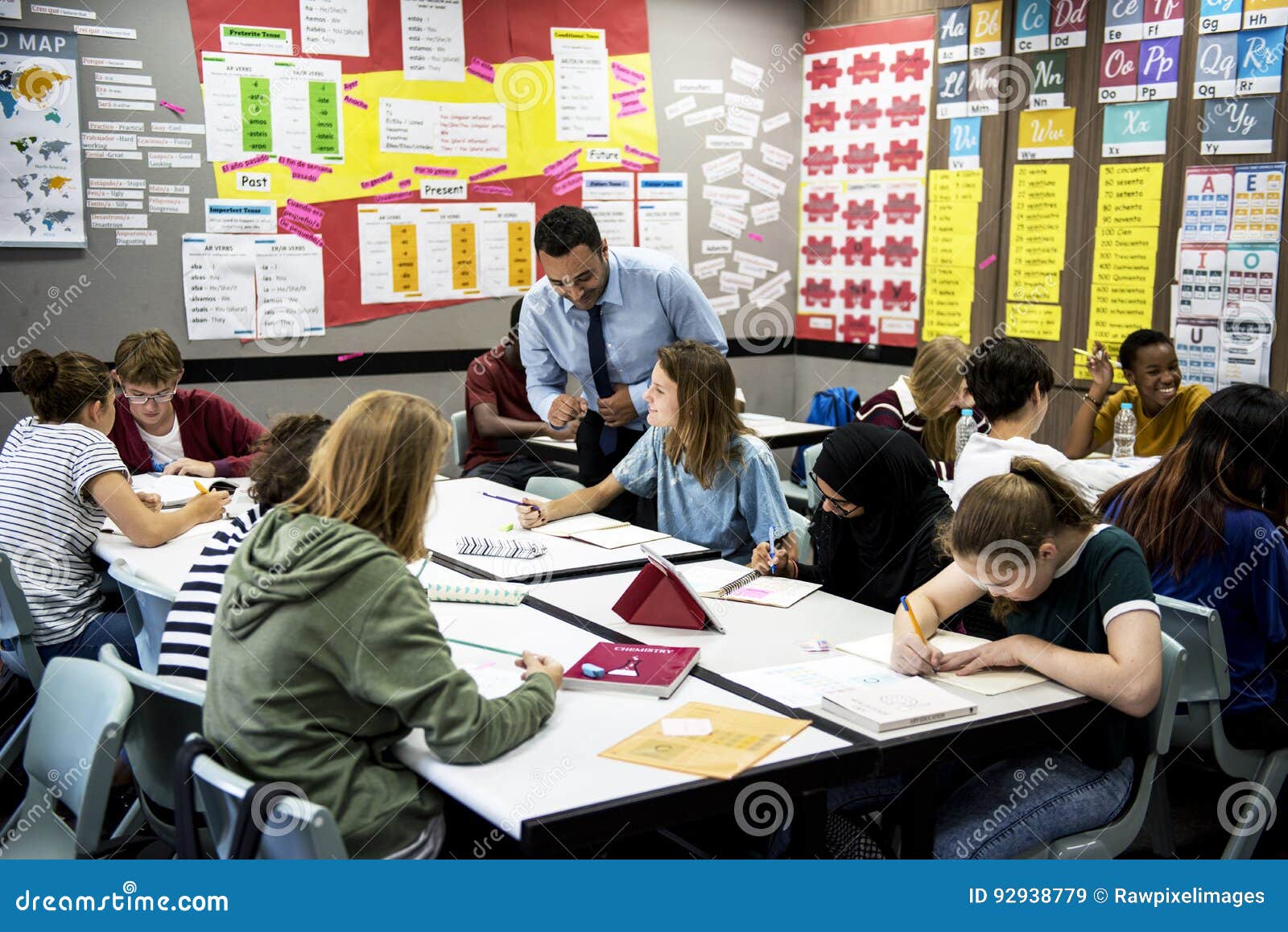 Group of Students Learning in Classroom Stock Image - Image of ...