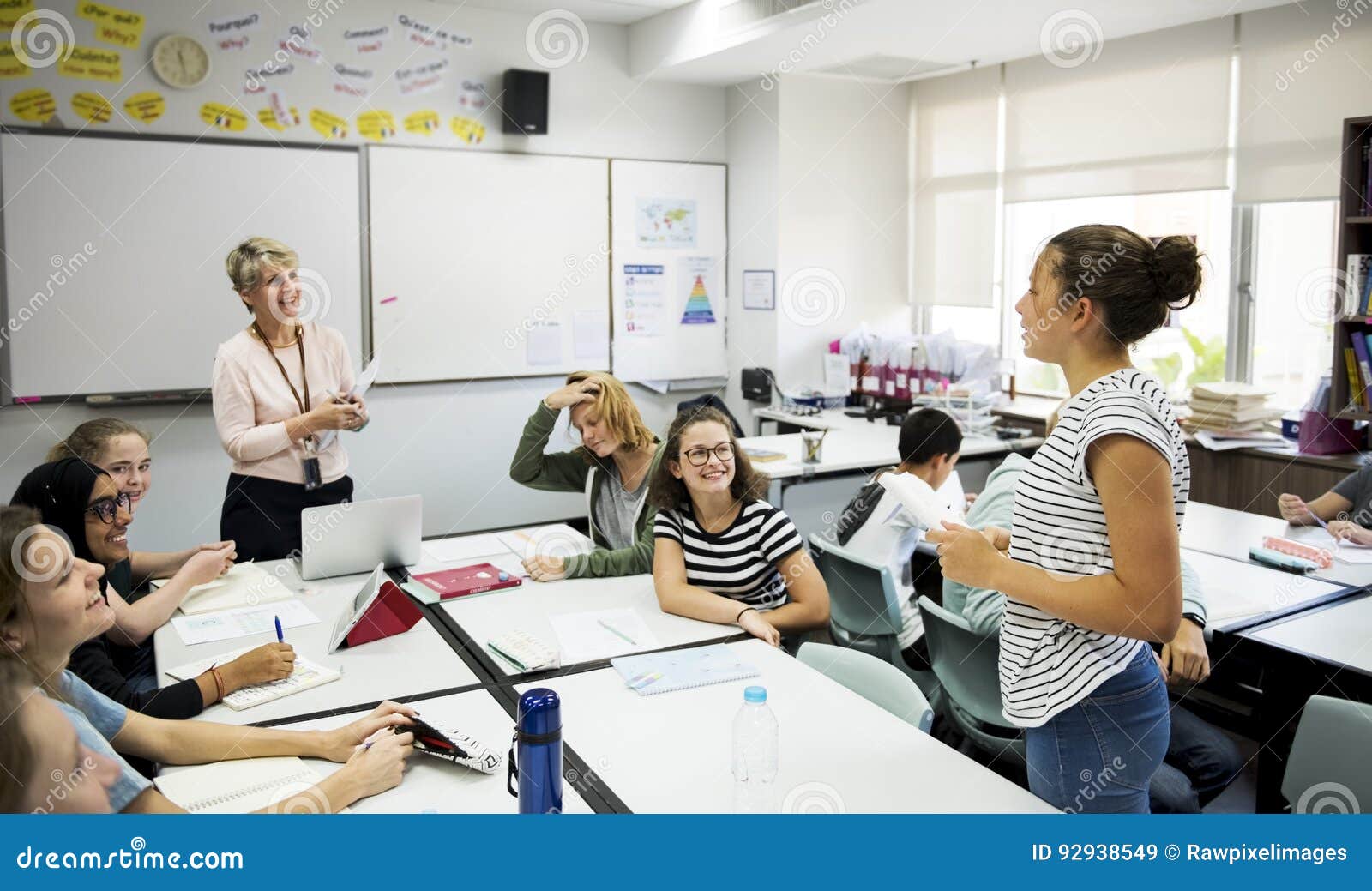 Group of Students Learning in Classroom Stock Image - Image of ...