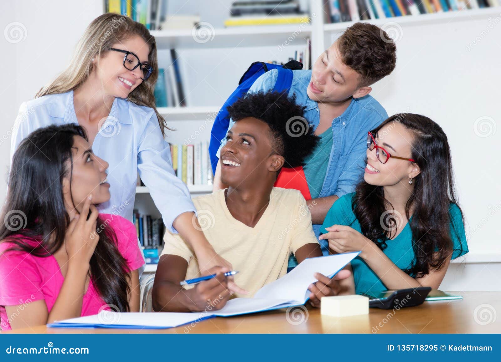 Group of Students Learning with Female Teacher Stock Image - Image of ...