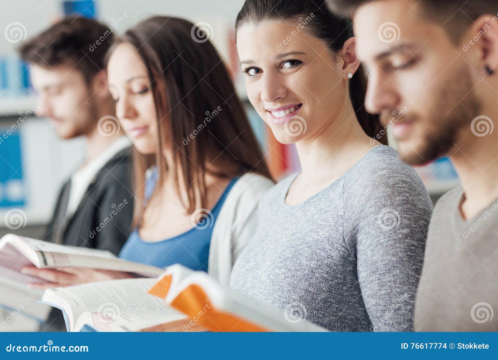 Group of Students in the Library Stock Photo - Image of books ...