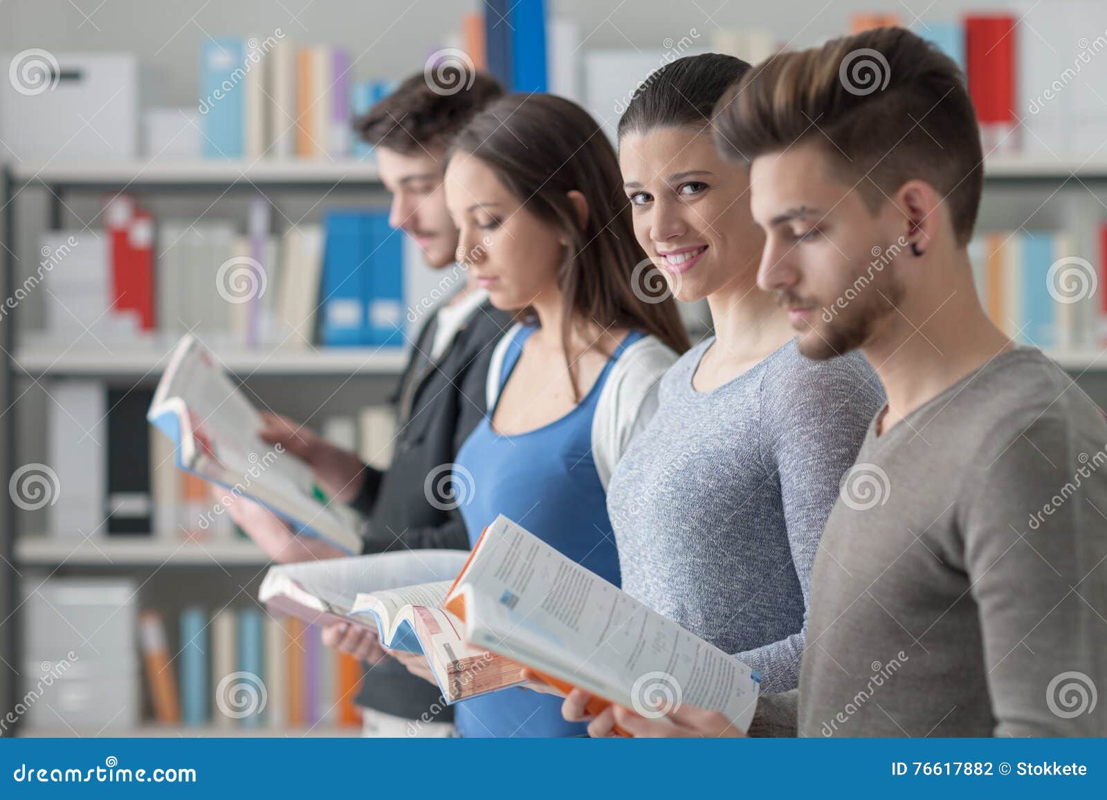 Group of Students in the Library Stock Photo - Image of standing ...