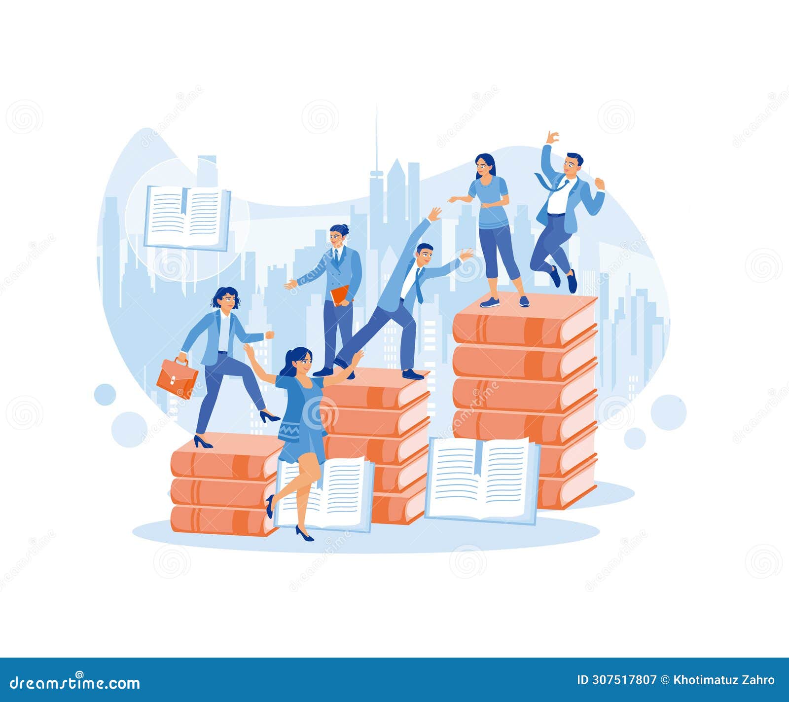 A Group of Students Make Learning Progress on a Stack of Books As a ...