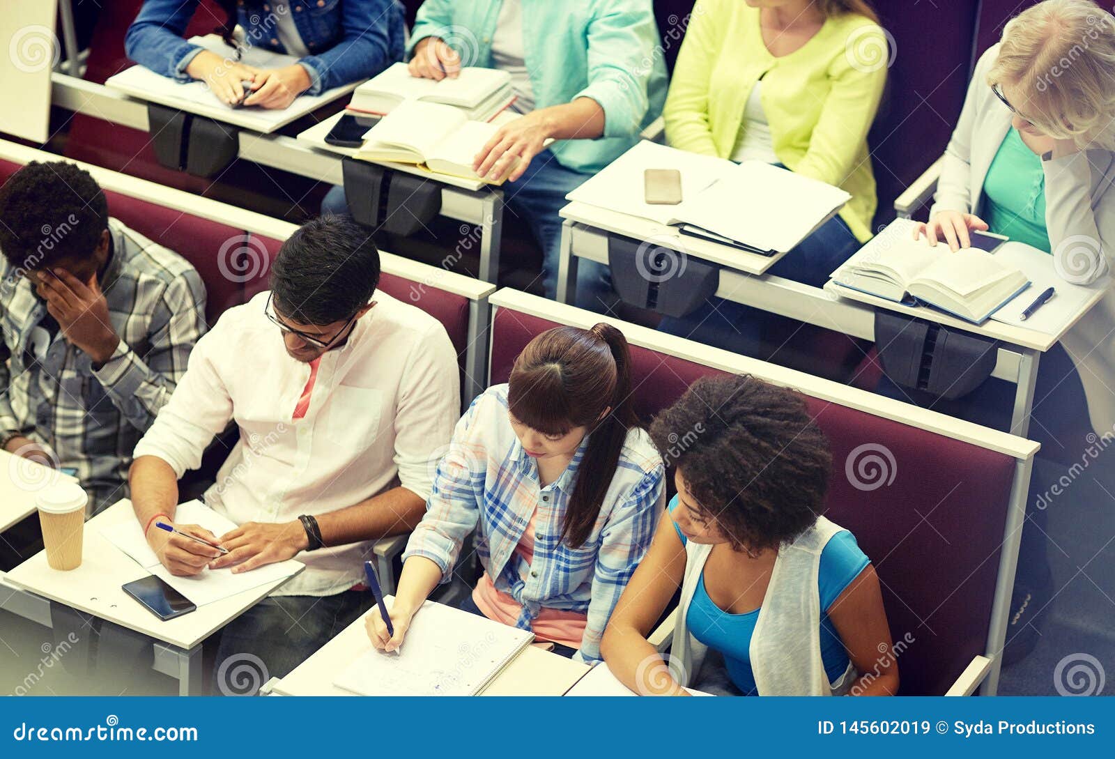 Group of Students with Notebooks at Lecture Hall Stock Image - Image of ...