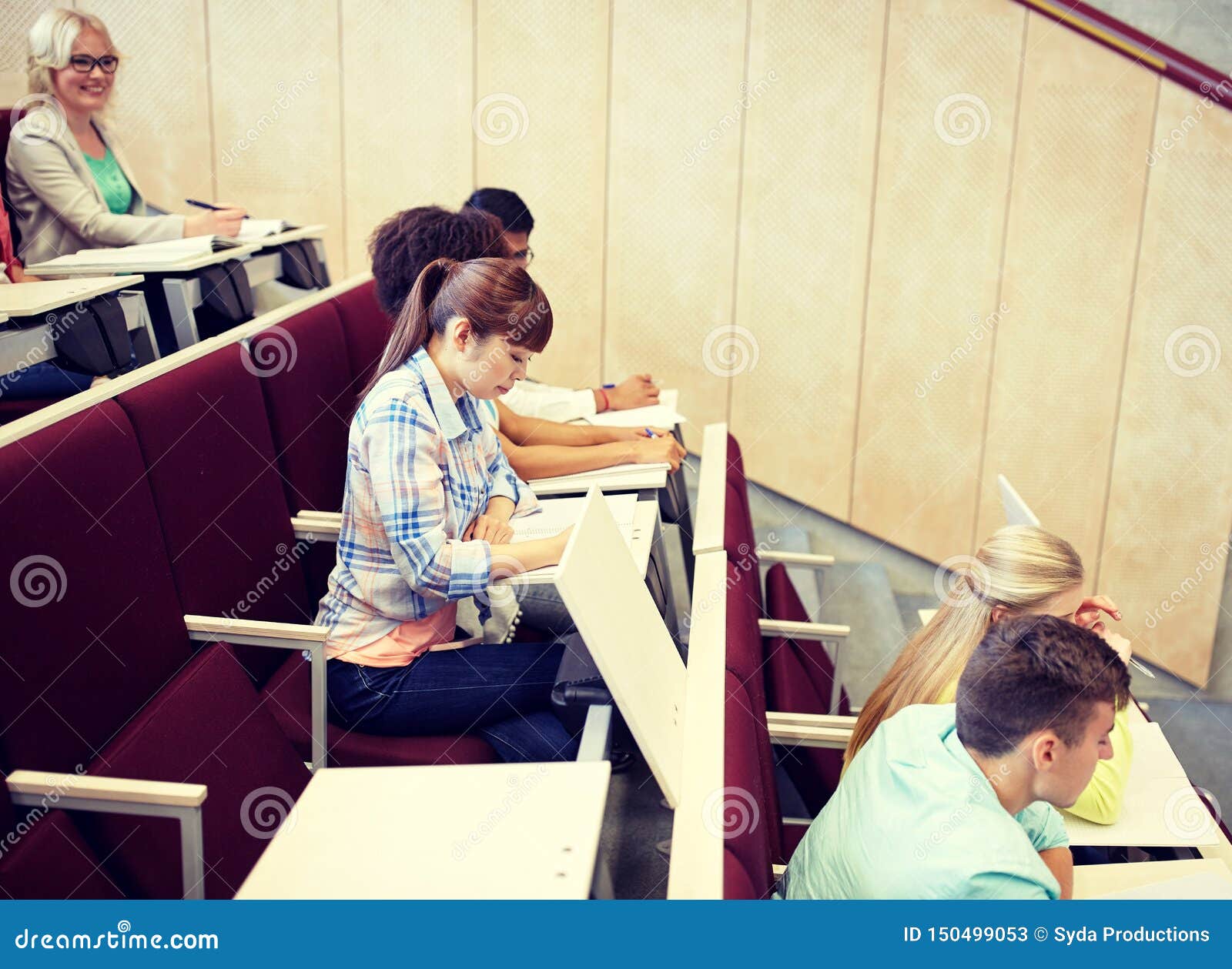 Group of Students with Notebooks at Lecture Hall Stock Image - Image of ...