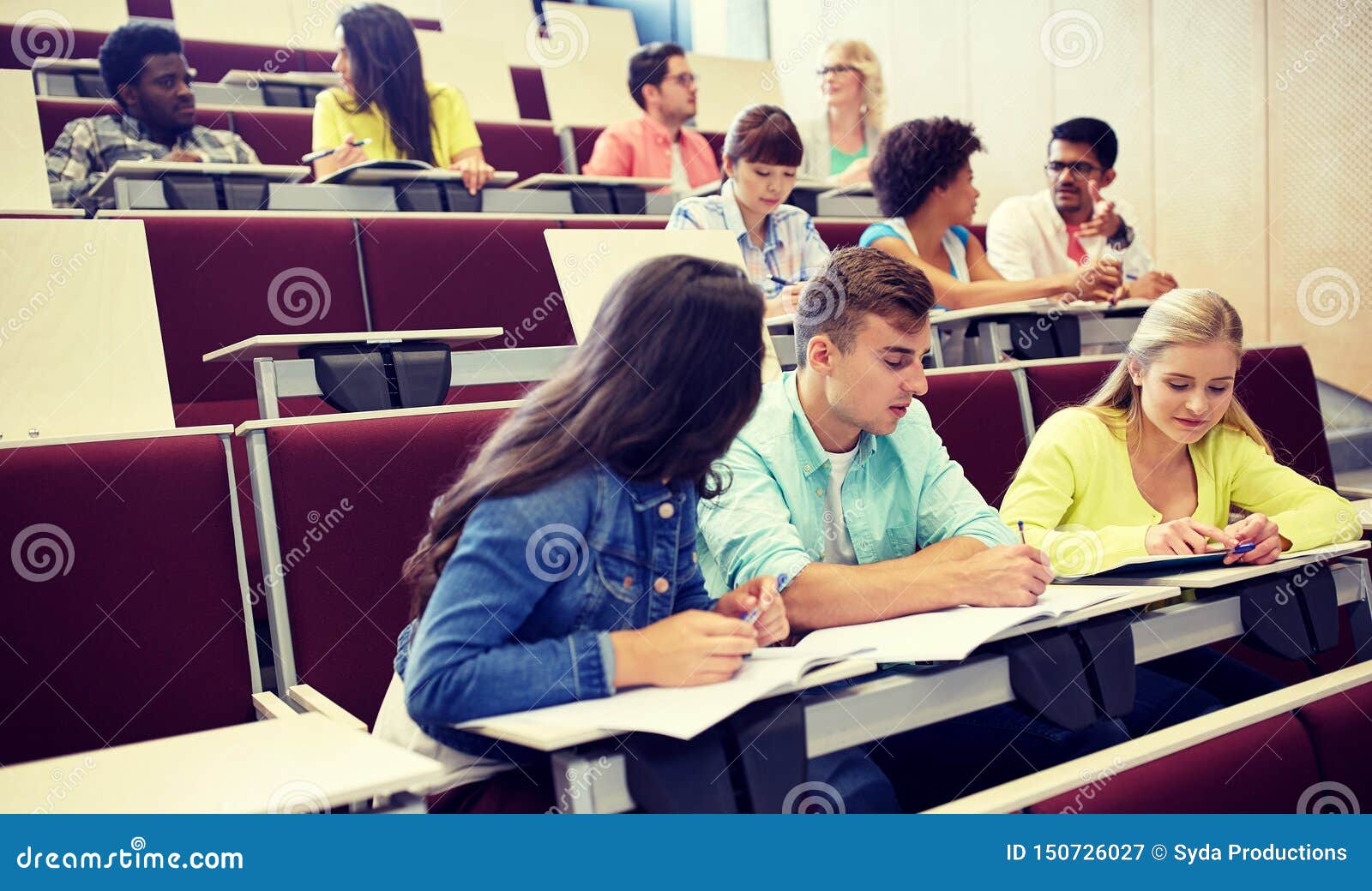 Group of Students with Notebooks at Lecture Hall Stock Image - Image of ...