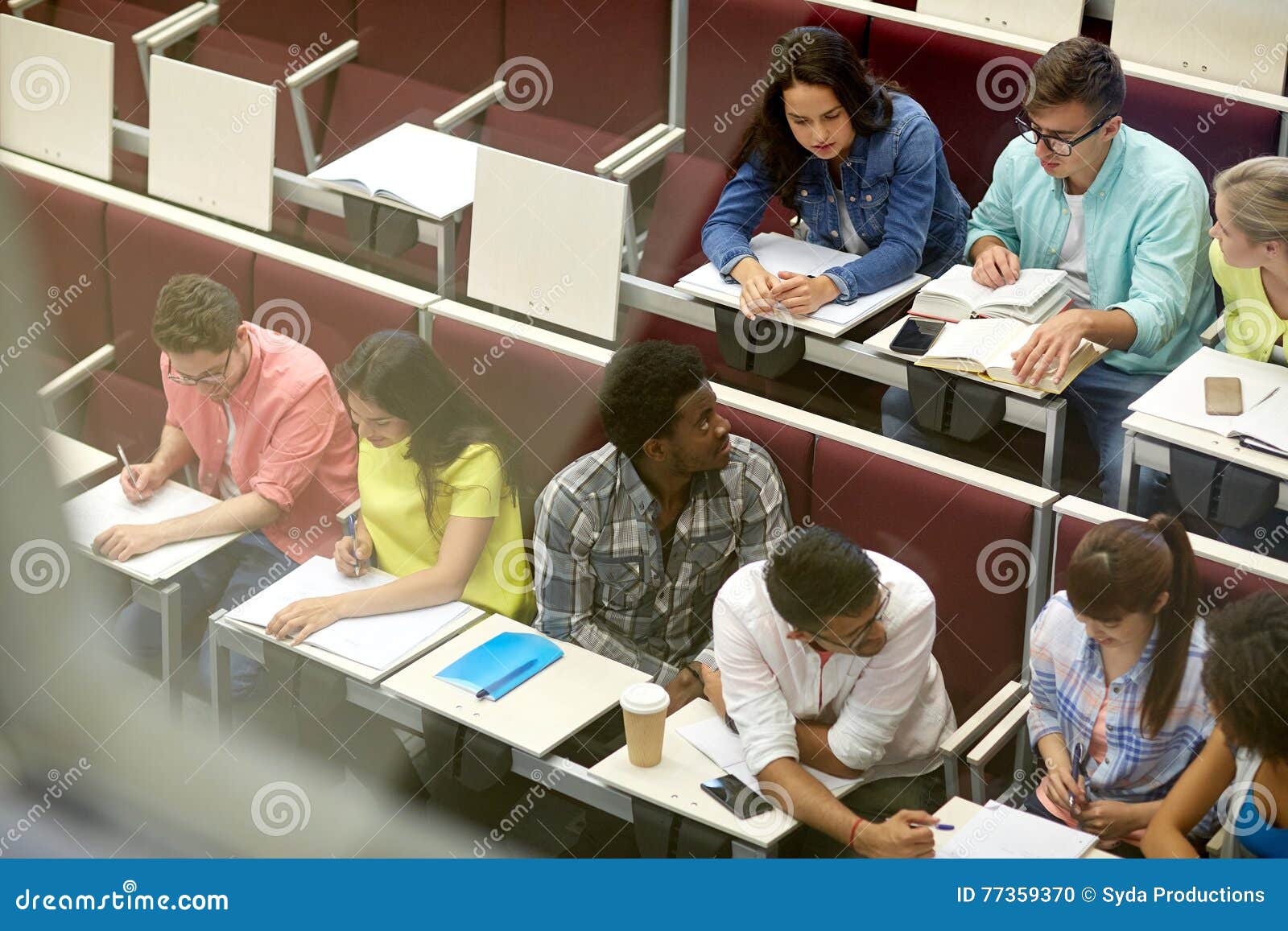 Group of Students with Notebooks at Lecture Hall Stock Photo - Image of ...