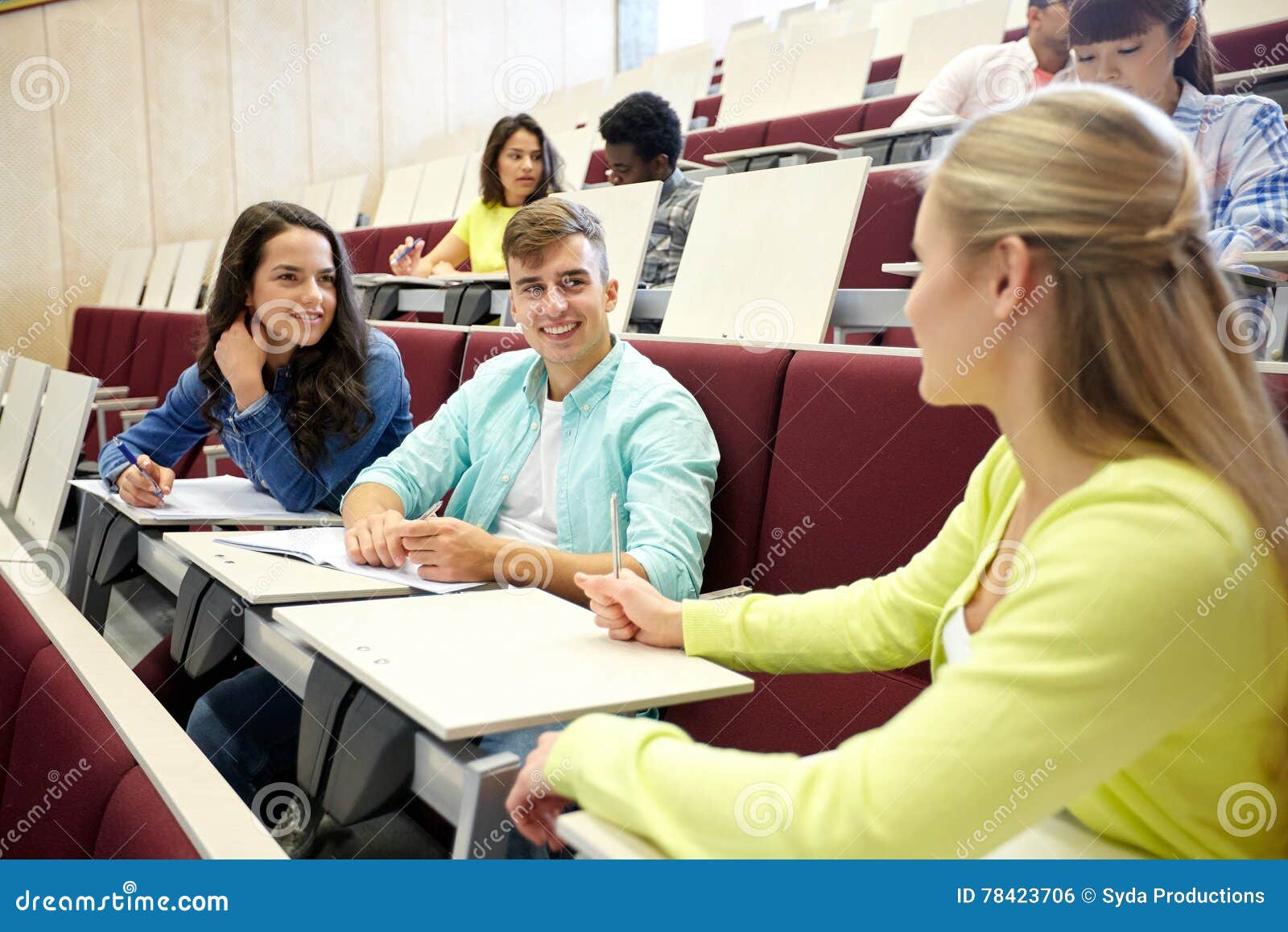 Group of Students with Notebooks at Lecture Hall Stock Photo - Image of ...