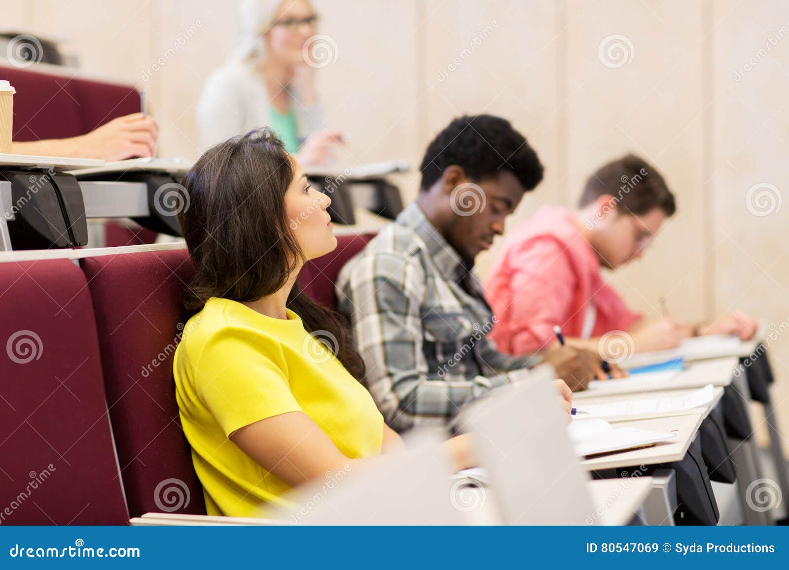 Group of Students with Notebooks in Lecture Hall Stock Image - Image of ...