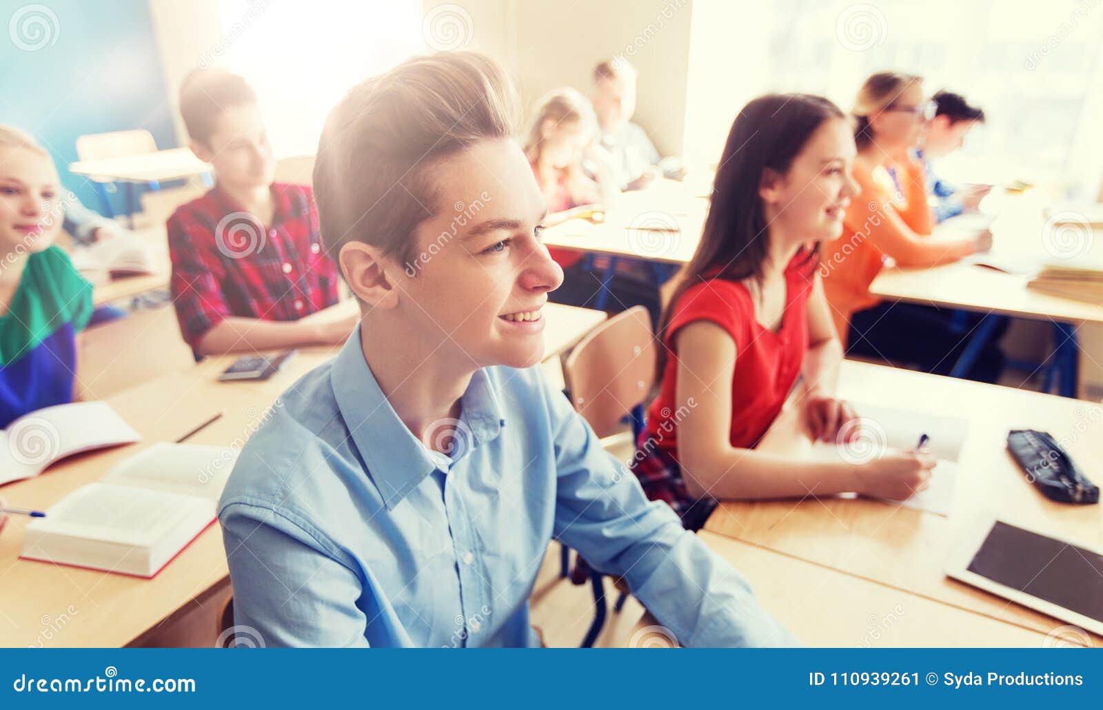 Group of Students with Notebooks at School Lesson Stock Image - Image ...