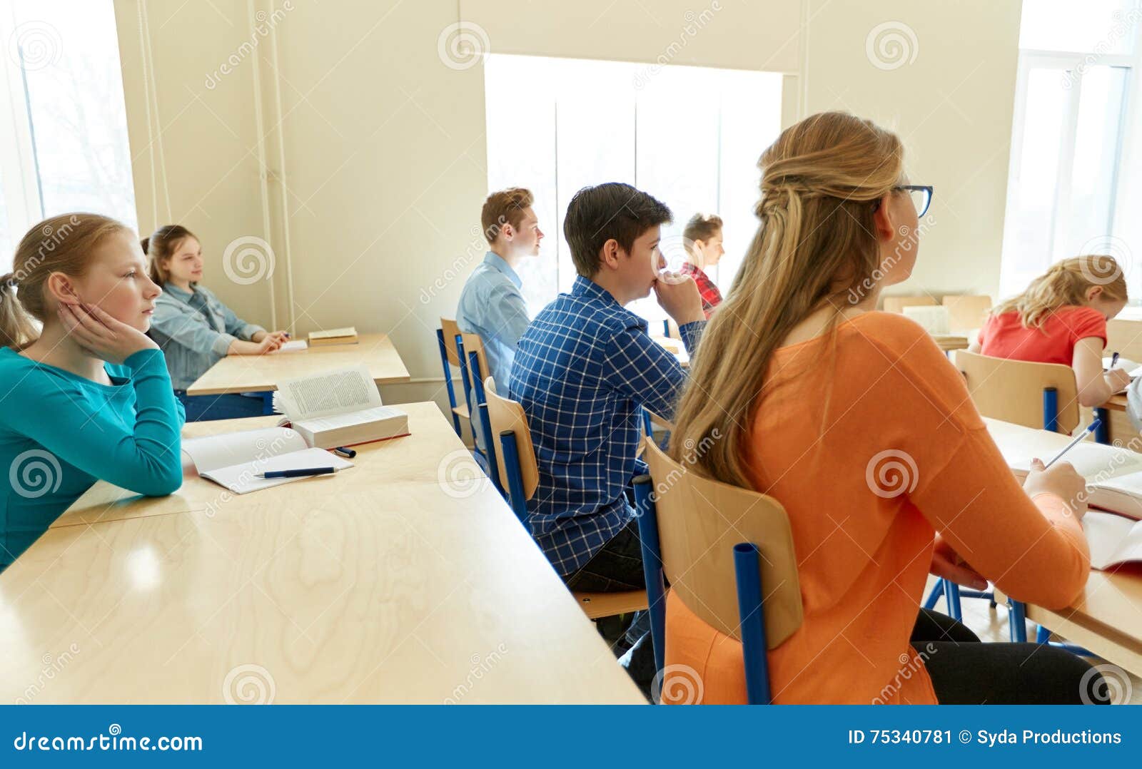 Group of Students with Notebooks at School Lesson Stock Image - Image ...