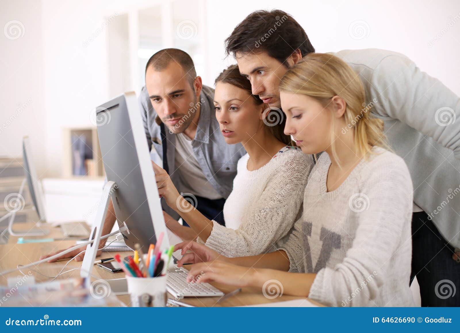Group of Students at Office Working Stock Photo - Image of meeting ...