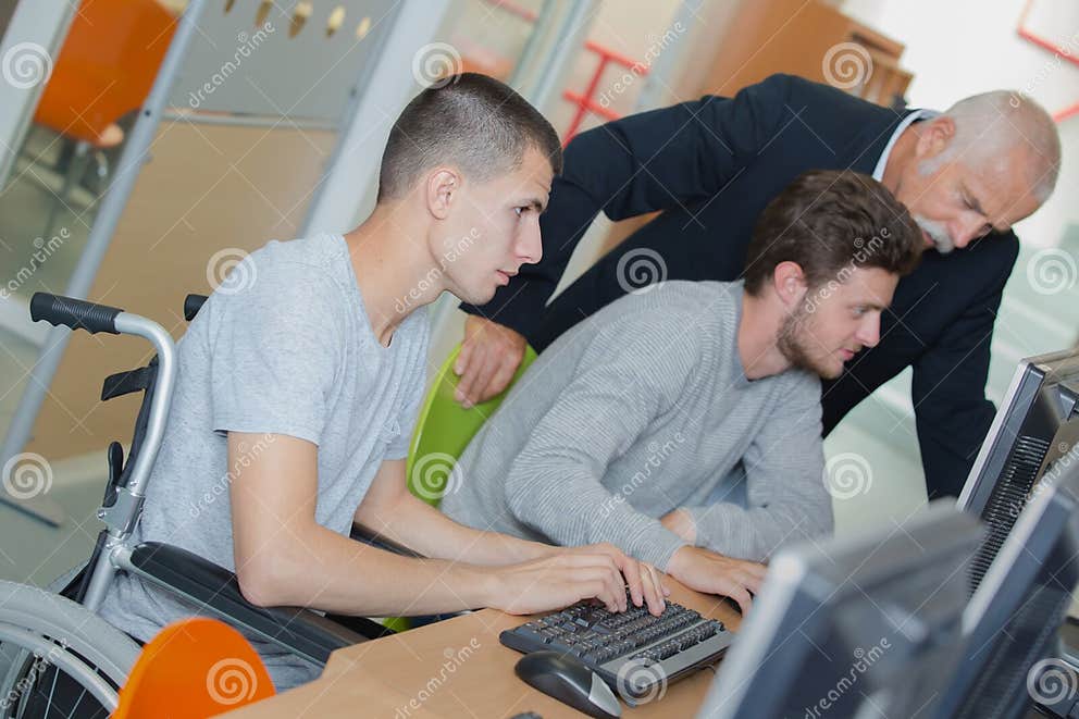 Group Students One Disabled in Computer Science Class Stock Image ...