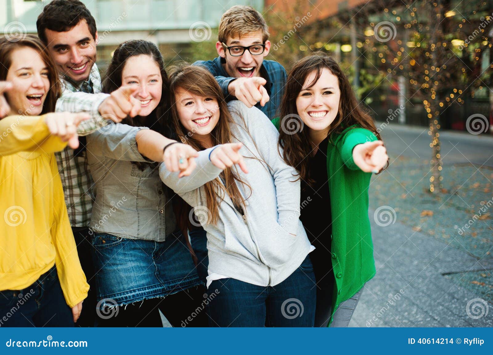 Group of Students Outside Pointing Stock Photo - Image of happy ...