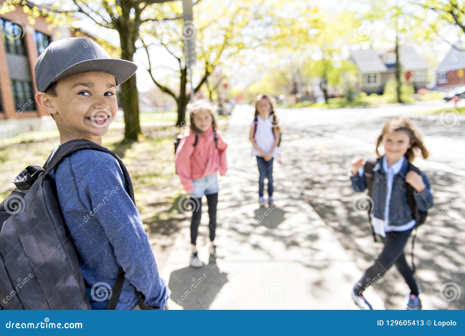 A Group of Students Outside at School Standing Together Stock Image ...