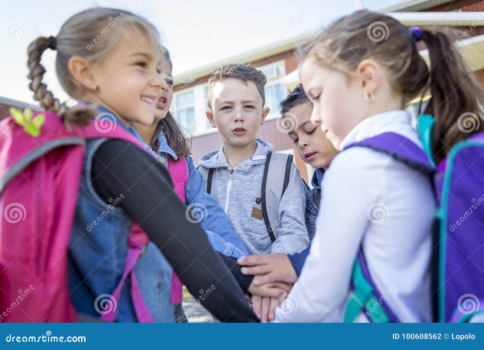 Students Outside School Standing Together Stock Photo - Image of cute ...