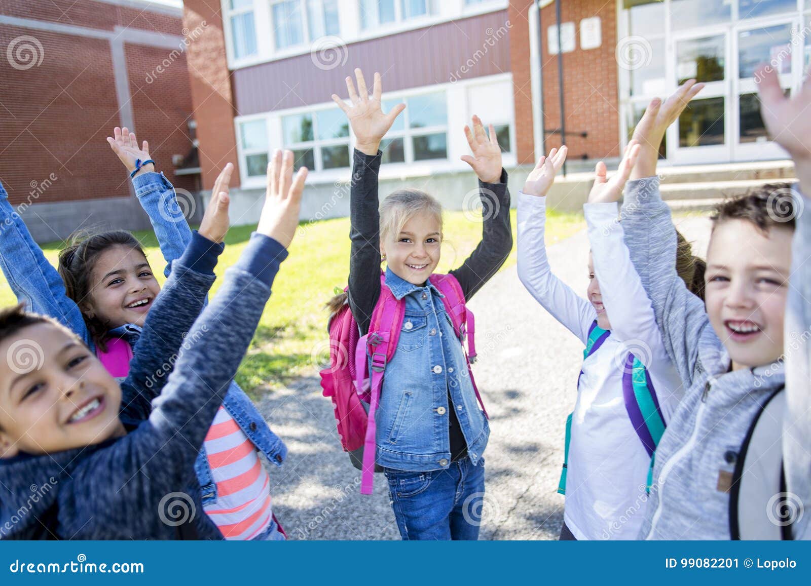 Students Outside School Standing Together Stock Image - Image of child ...