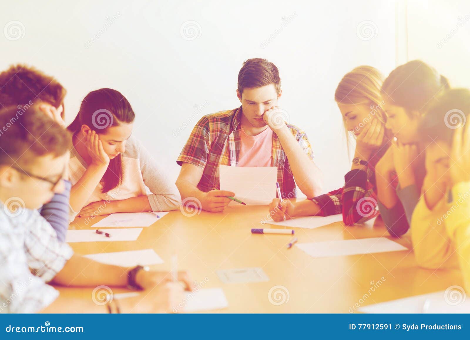 Group of Students with Papers Stock Image - Image of serious, solving ...
