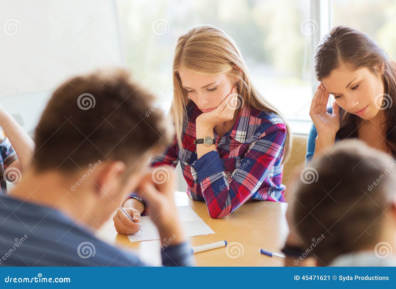 Group of Students with Papers Stock Image - Image of indoors ...