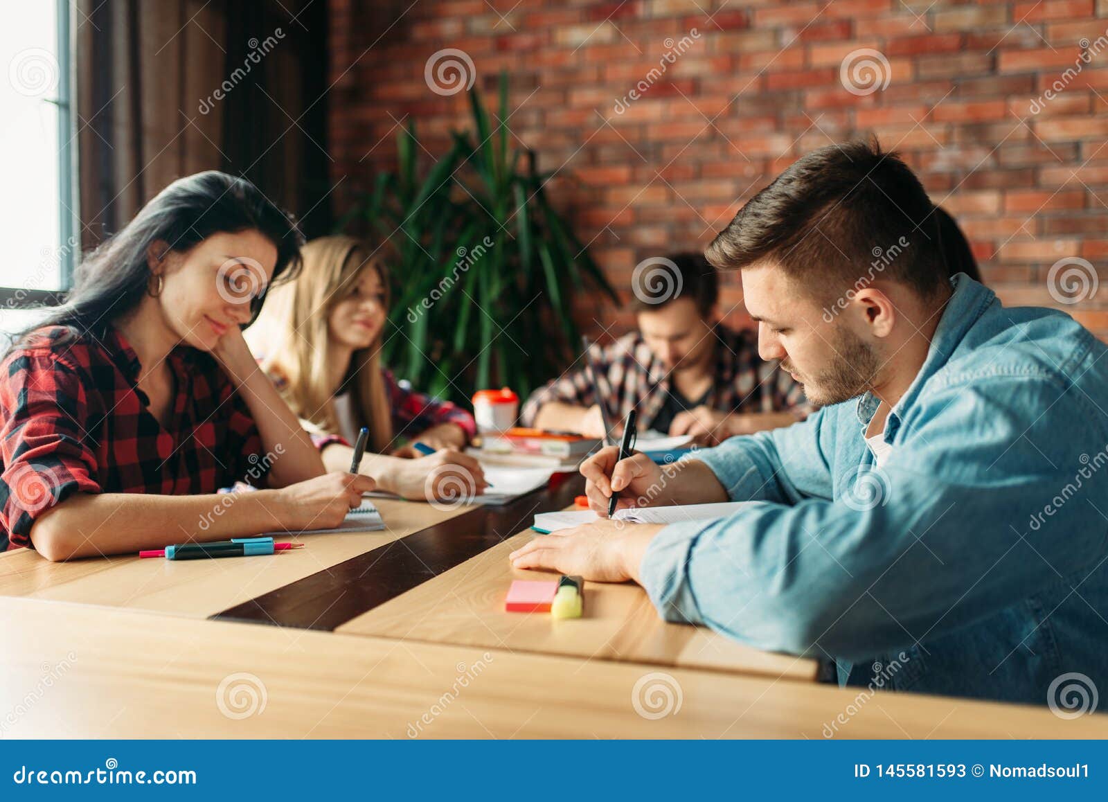 Group of Students Prepares Teamwork Project Stock Image - Image of flat ...