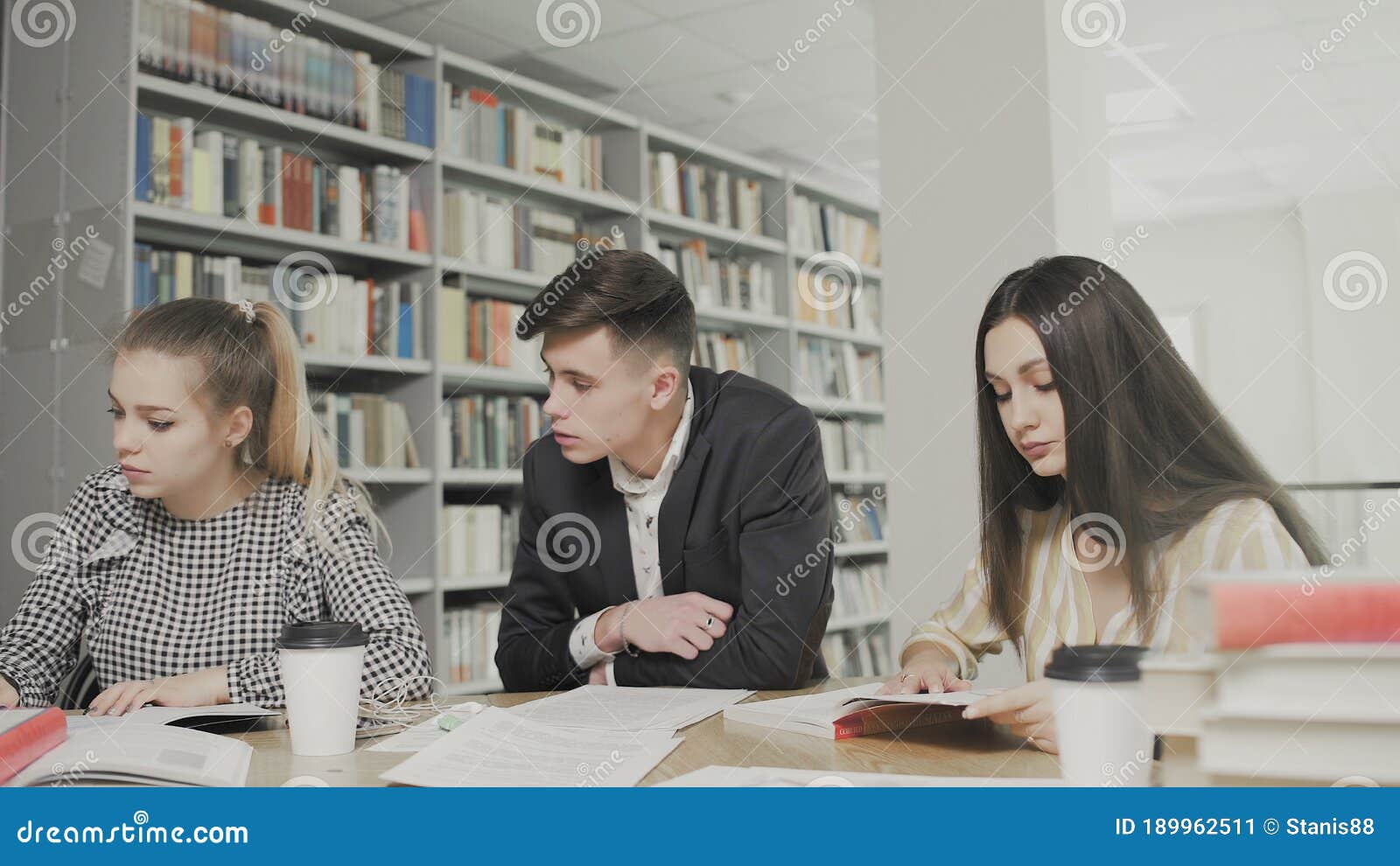 Group of Students Preparing for Exam in University Library. Stock Image ...