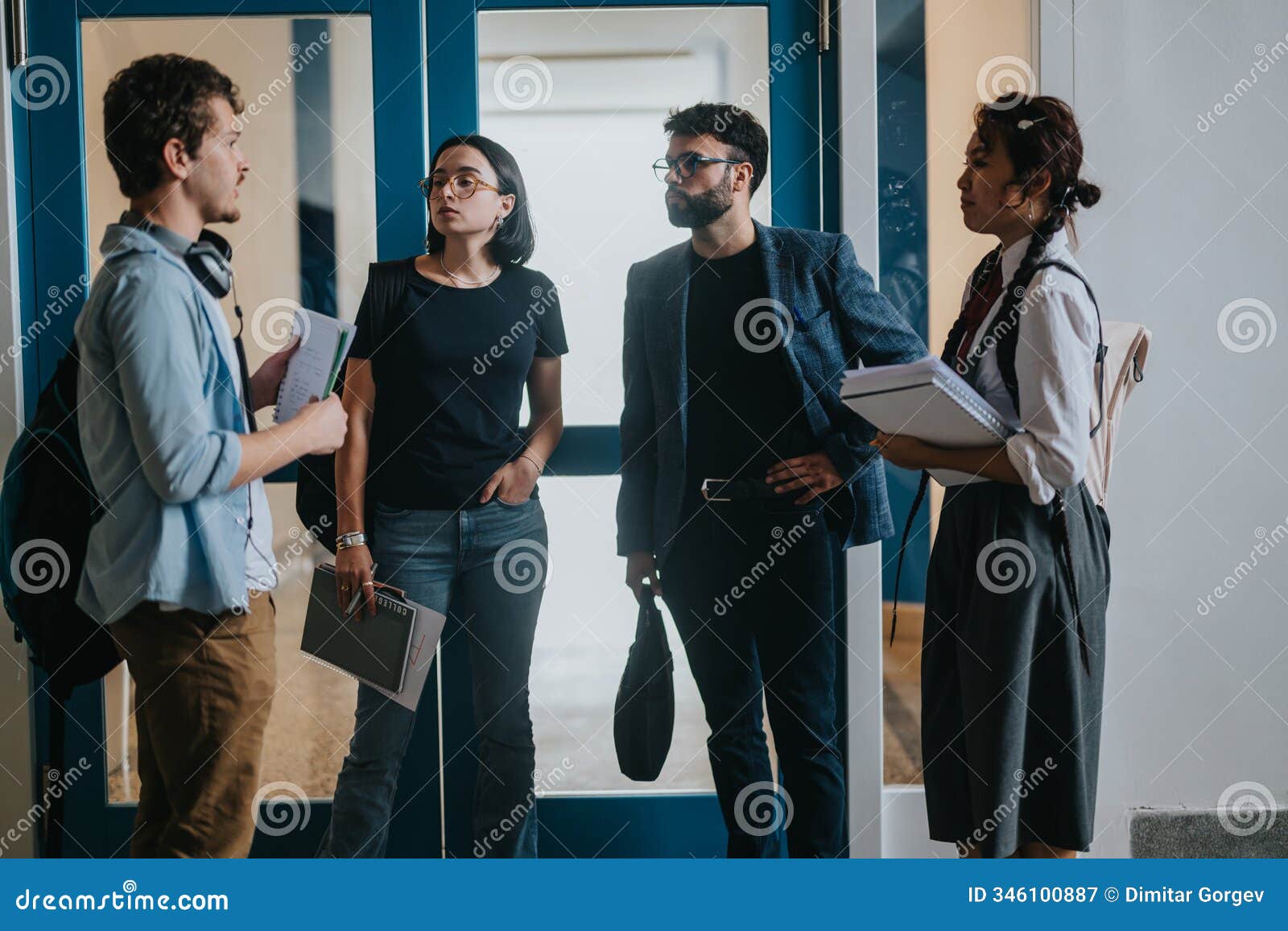 Group of Students and Professor Having a Conversation Outside Stock ...