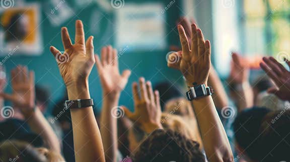 A Group of Students Raising Their Hands in a Classroom, Eager To Answer ...