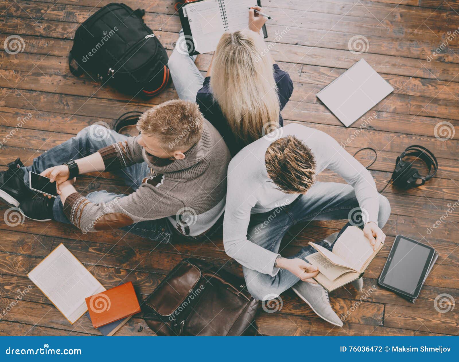 Group of Students Reading Books, and Studyin on the Floor Stock Photo ...