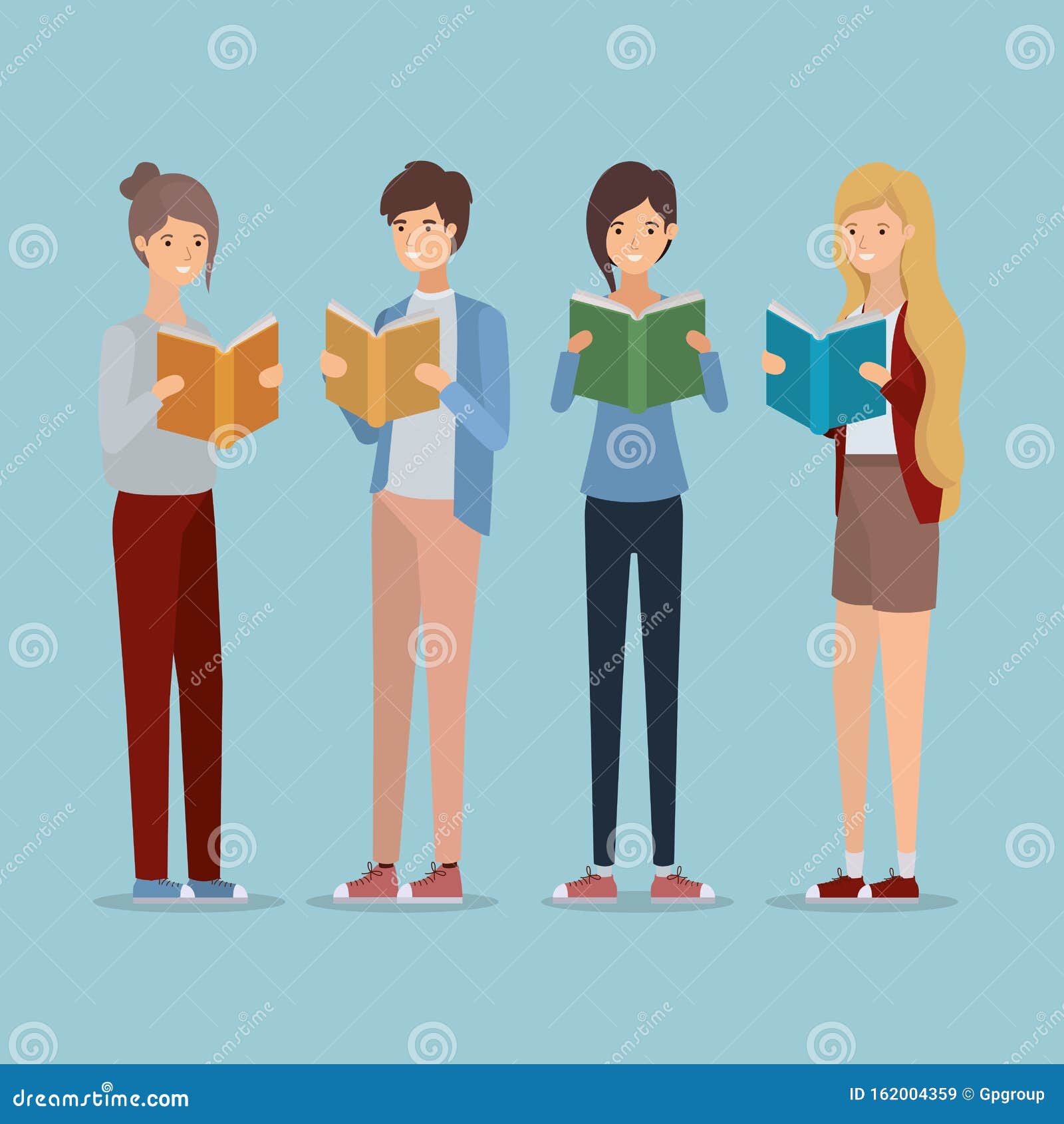Group of Students Reading Books Stock Vector - Illustration of together ...