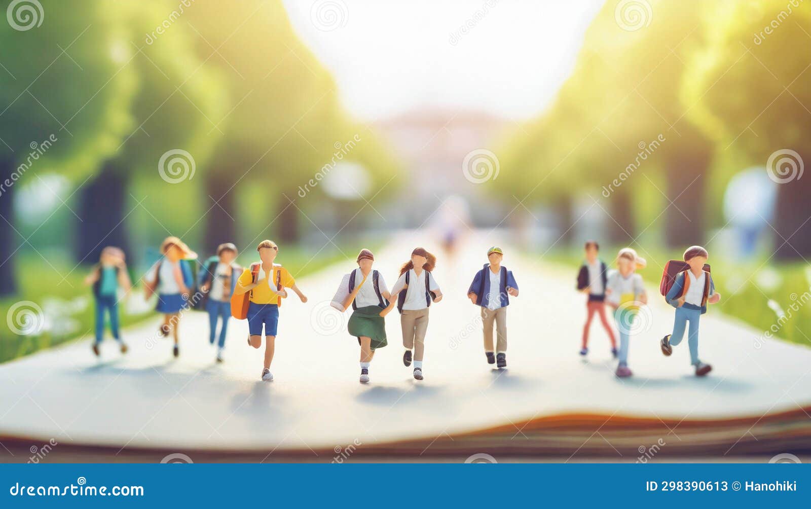 Group of Students Running To School. Kids after School in Park ,ai ...