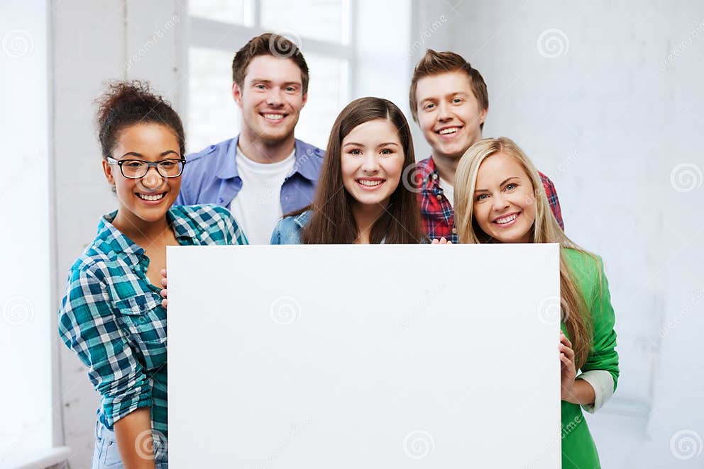 Group of Students at School with Blank Board Stock Photo - Image of ...