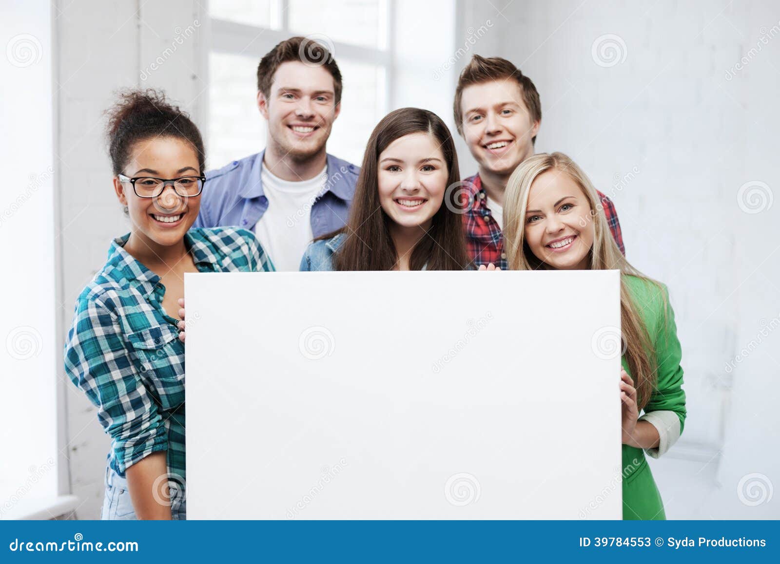 Group of Students at School with Blank Board Stock Image - Image of ...