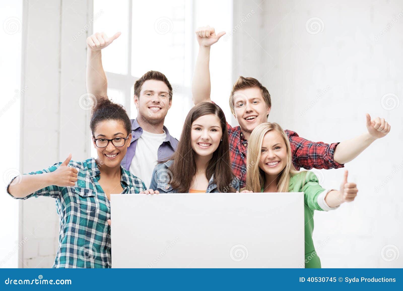 Group of Students at School with Blank Board Stock Image - Image of ...