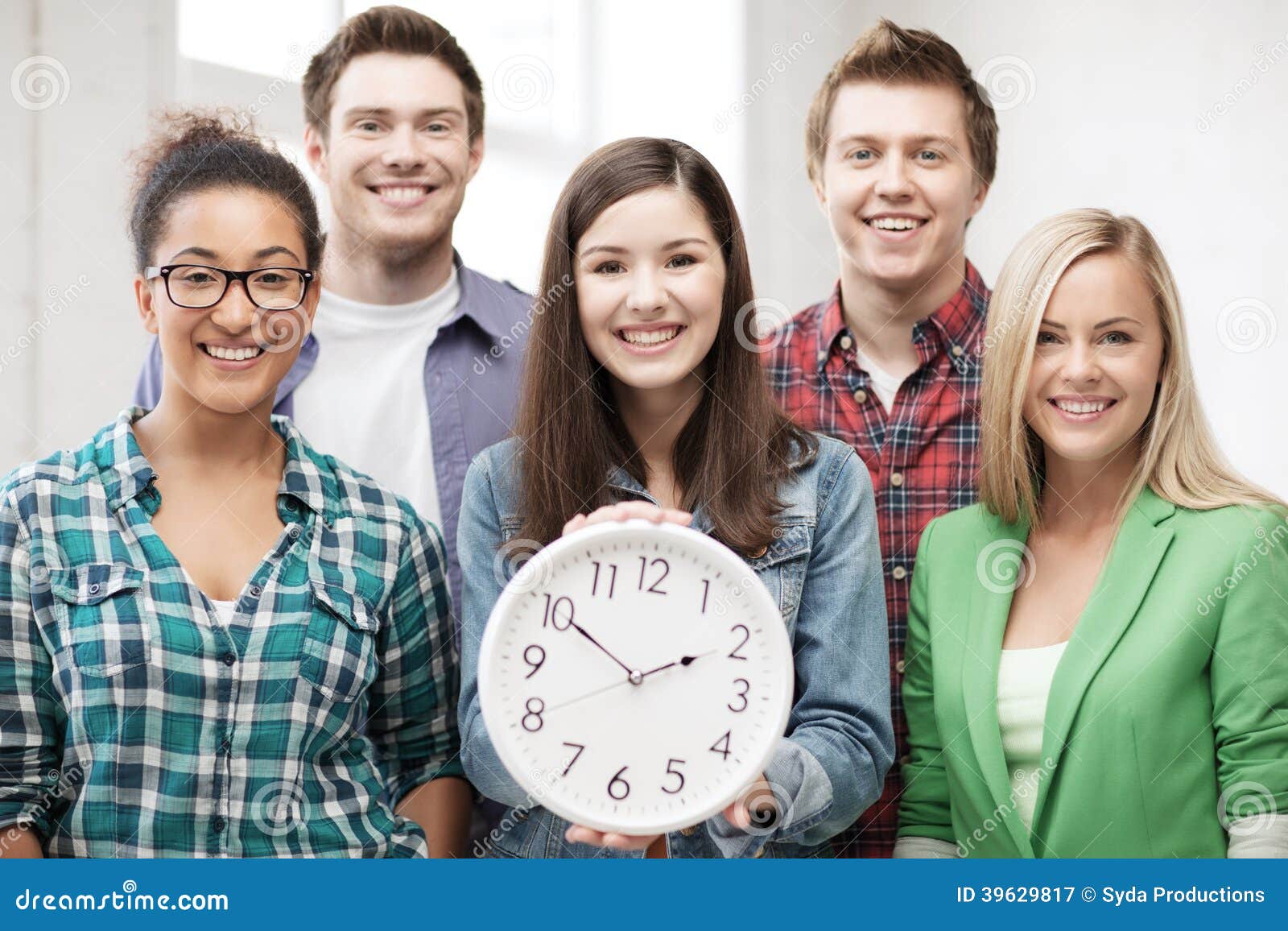 Group of Students at School with Clock Stock Image - Image of ...