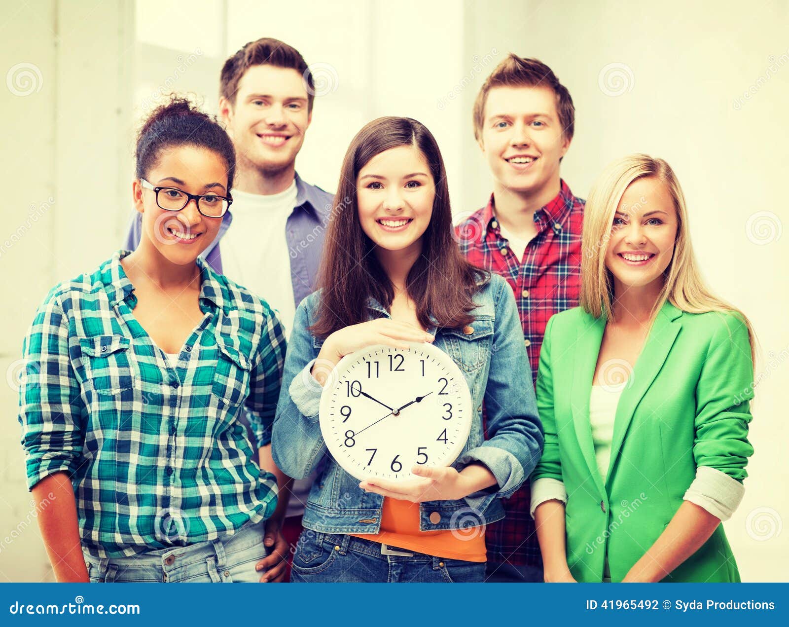 Group of Students at School with Clock Stock Photo - Image of girls ...