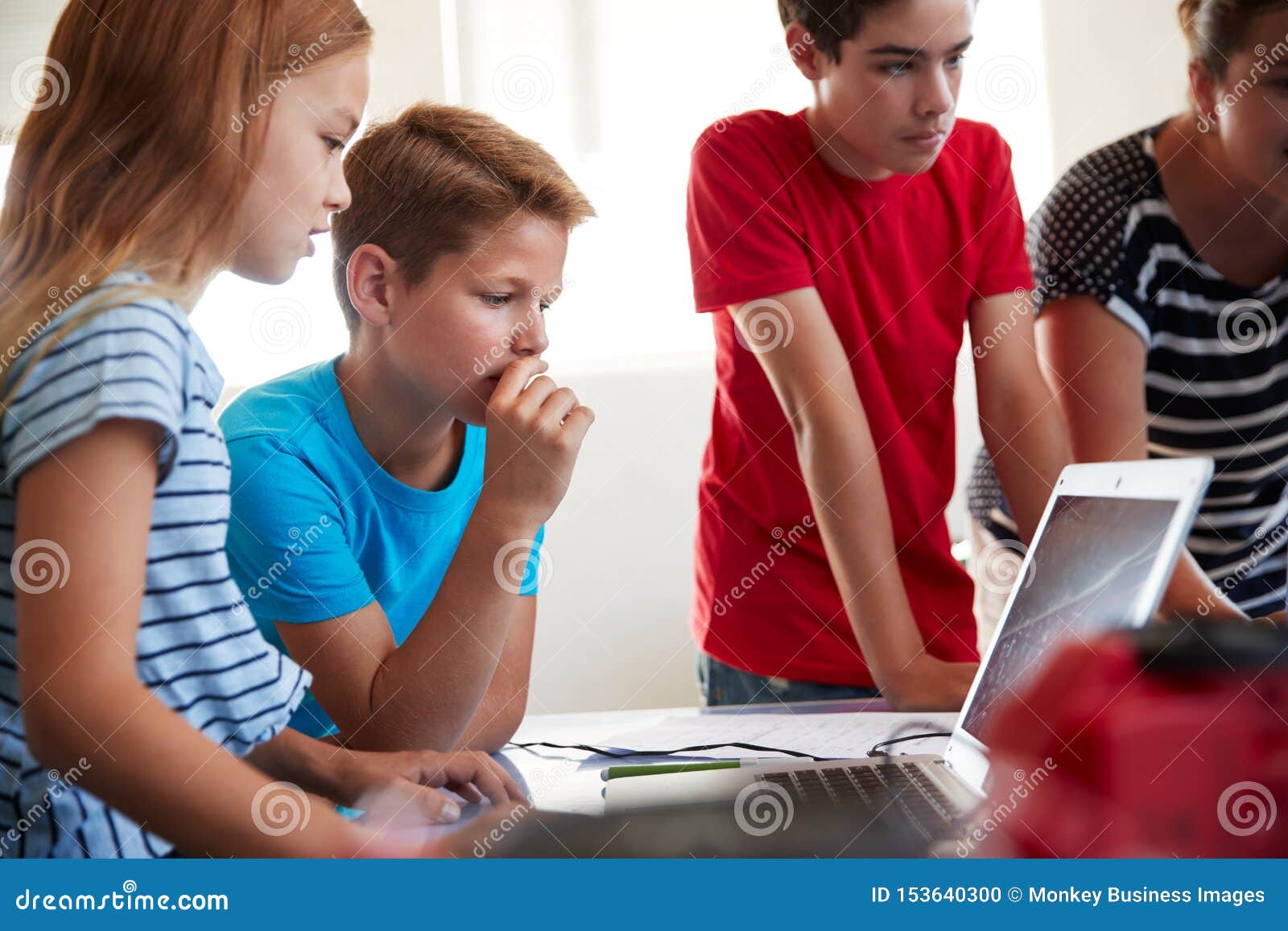 Group of Students in after School Computer Coding Class Learning To ...