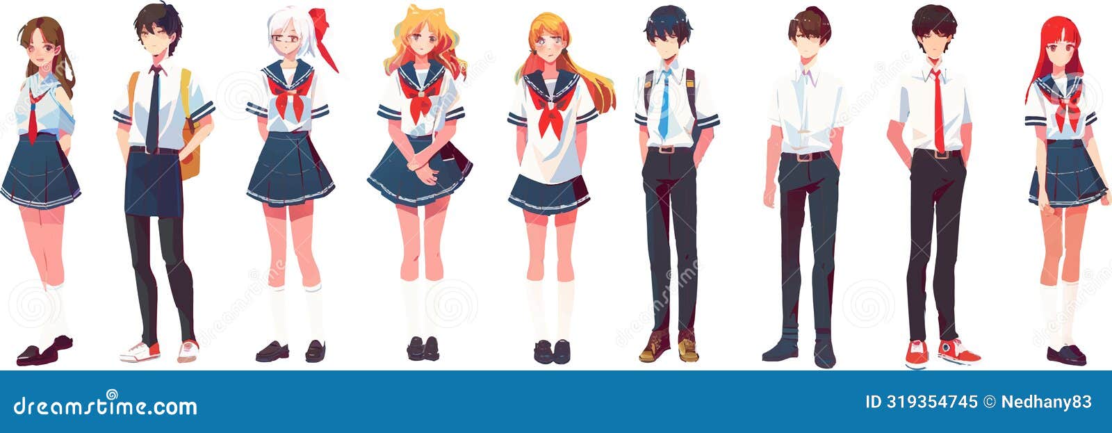 Group of Students in School Uniforms Standing Together Stock Vector ...