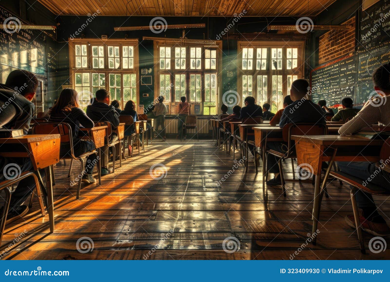 Group of Students Seated at Desks in a Traditional Classroom Setting ...