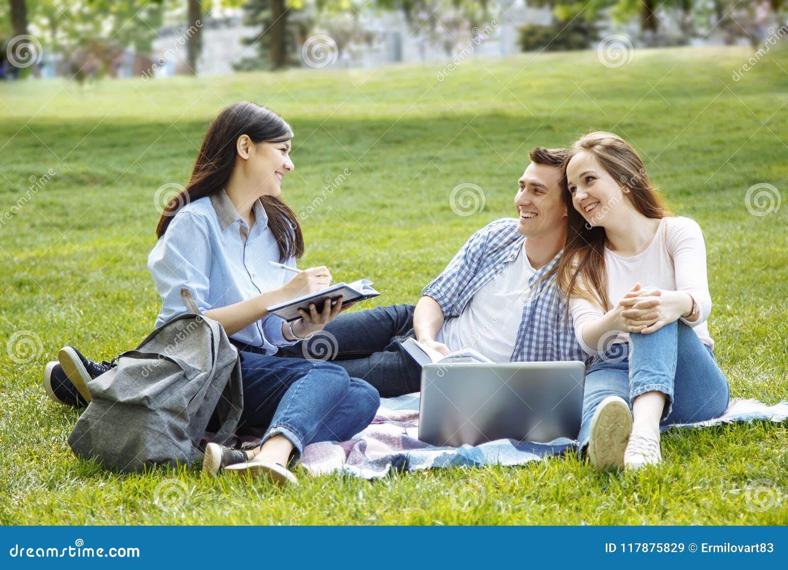 Group of Students Sharing with the Ideas on the Campus Lawn Stock Image ...