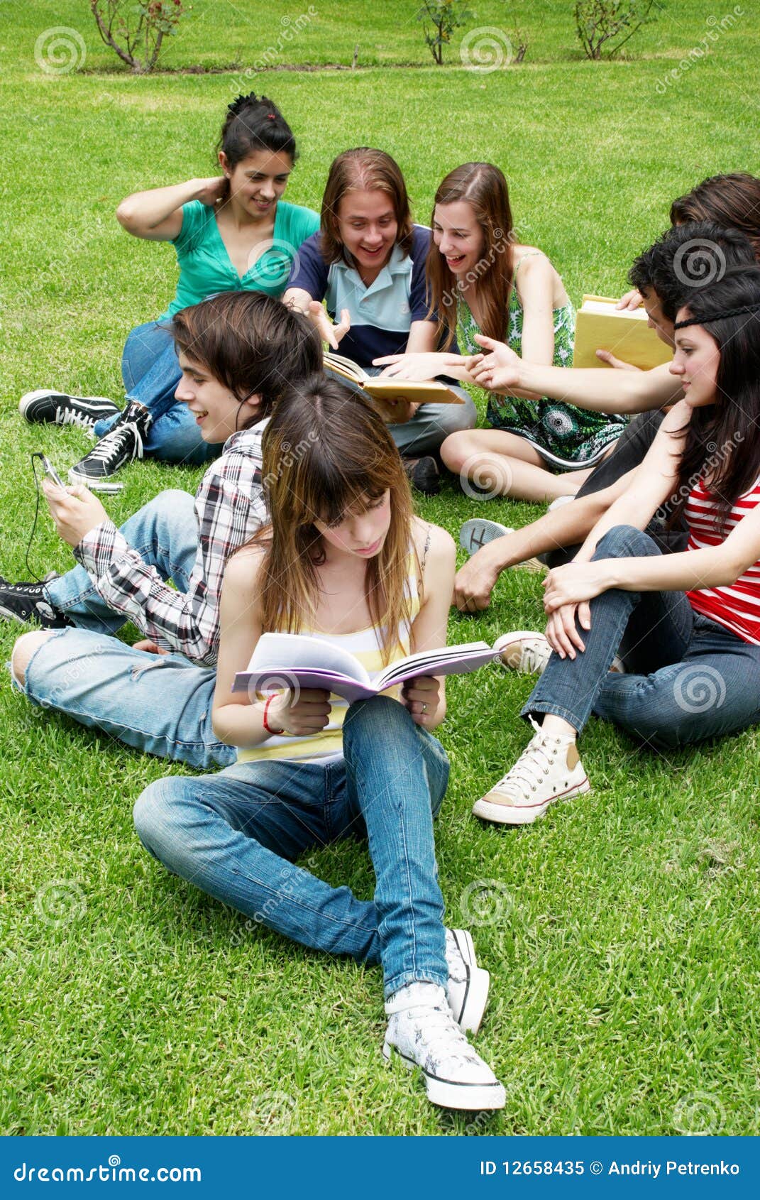Group of Students Sitting in Park Stock Image - Image of portrait ...