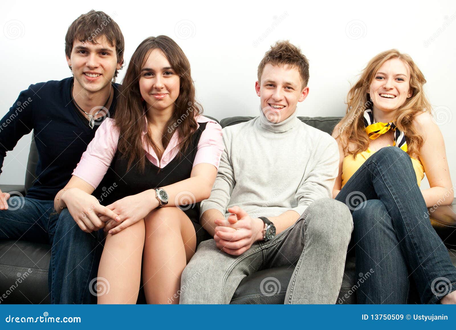 Group of Students Sitting on a Sofa Stock Image - Image of smiling ...