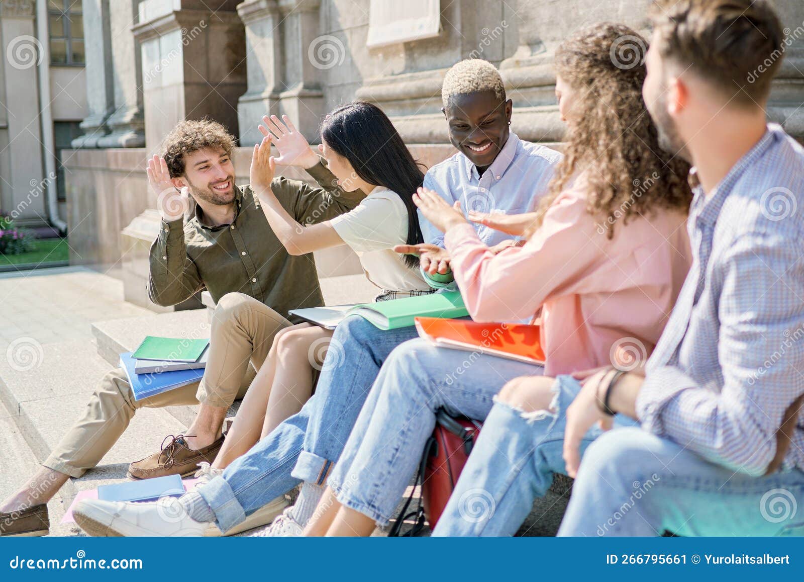 Group of Students Sitting on the Steps. Stock Image - Image of person ...