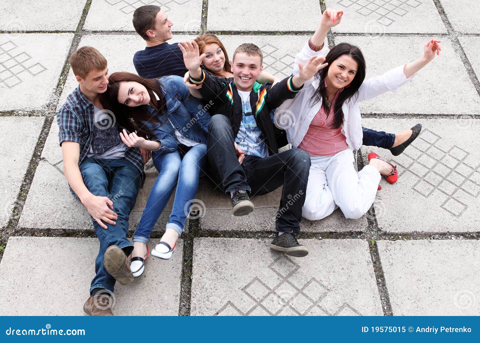 Group Students Sitting on Street Stock Image - Image of horizontal ...