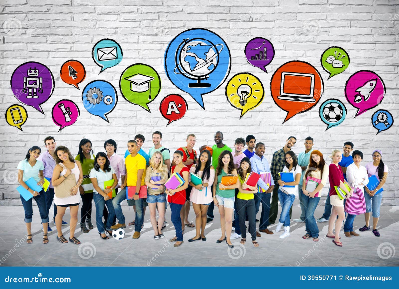 Group of Students with Speech Bubble Stock Image - Image of adolescence ...