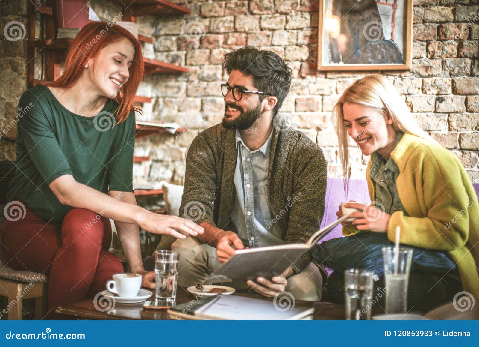 Group of Students Study at Cafe. Stock Image - Image of ethnicity ...