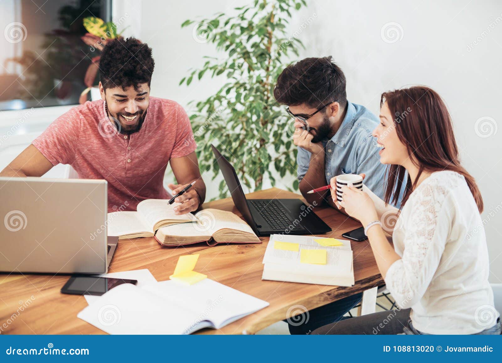 Group of Students Study at Home. Stock Photo - Image of education ...