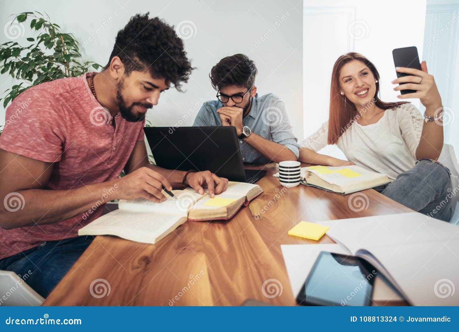 Group of Students Study at Home. Stock Photo - Image of multi, female ...