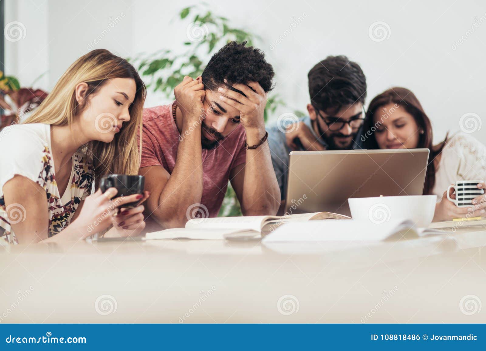 Group of Students Study at Home. Stock Photo - Image of exam, black ...