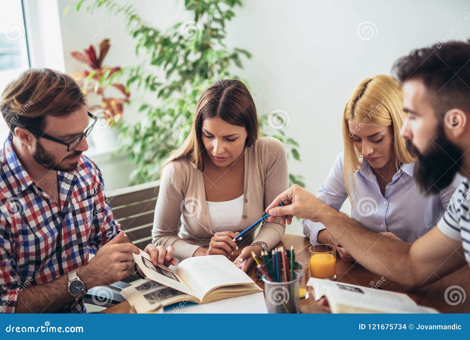 Group of Students Study at Home. Stock Photo - Image of drinking, read ...